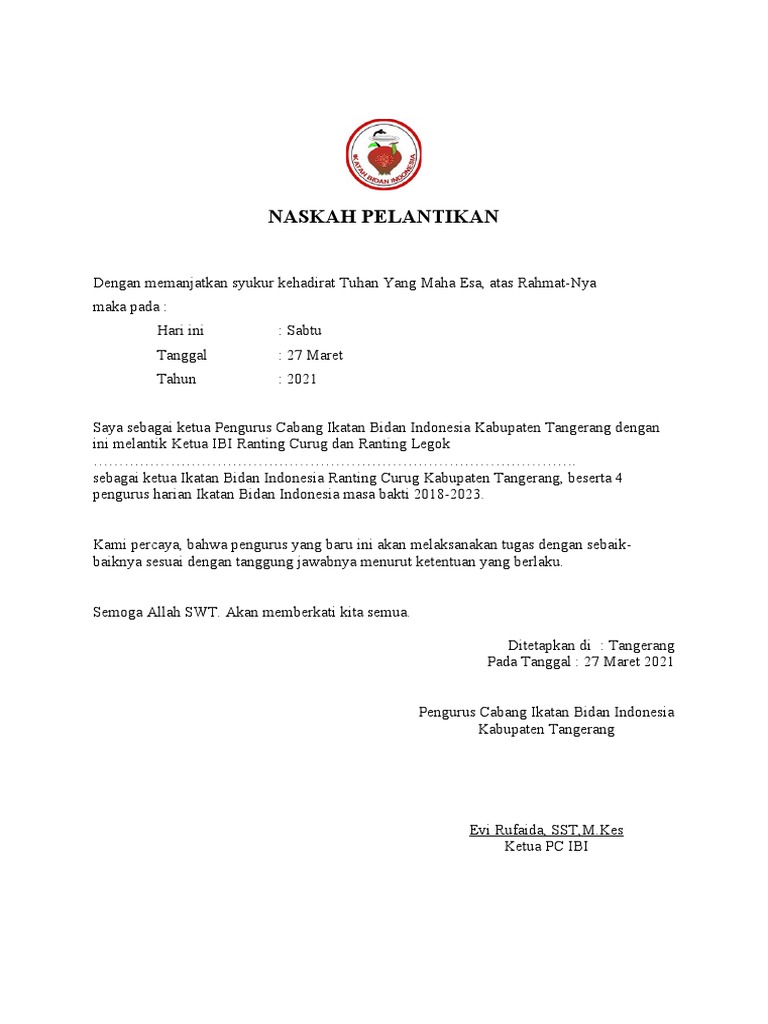 Pelantikan Pengurus IBI Curug | PDF