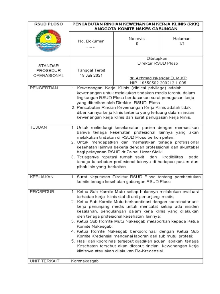 SPO Pencabutan RKK | PDF