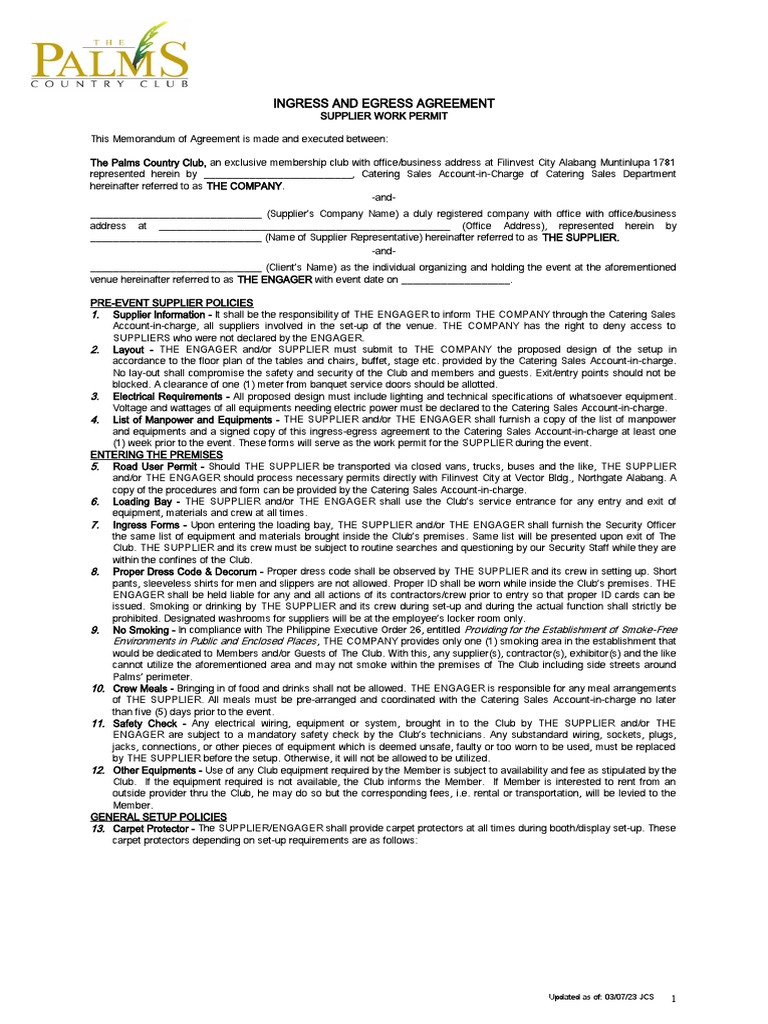 Ingress and Egress Agreement Overview | PDF