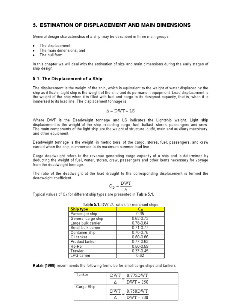 Ship Design - Main Dimensions | PDF | Tonnage | Ships