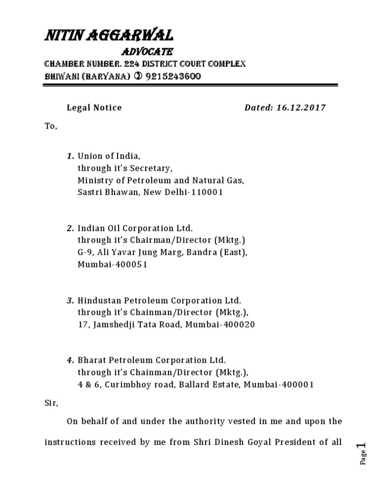 Legal Notice Dinesh Goyal | PDF Legal Notice Dinesh Goyal | PDF