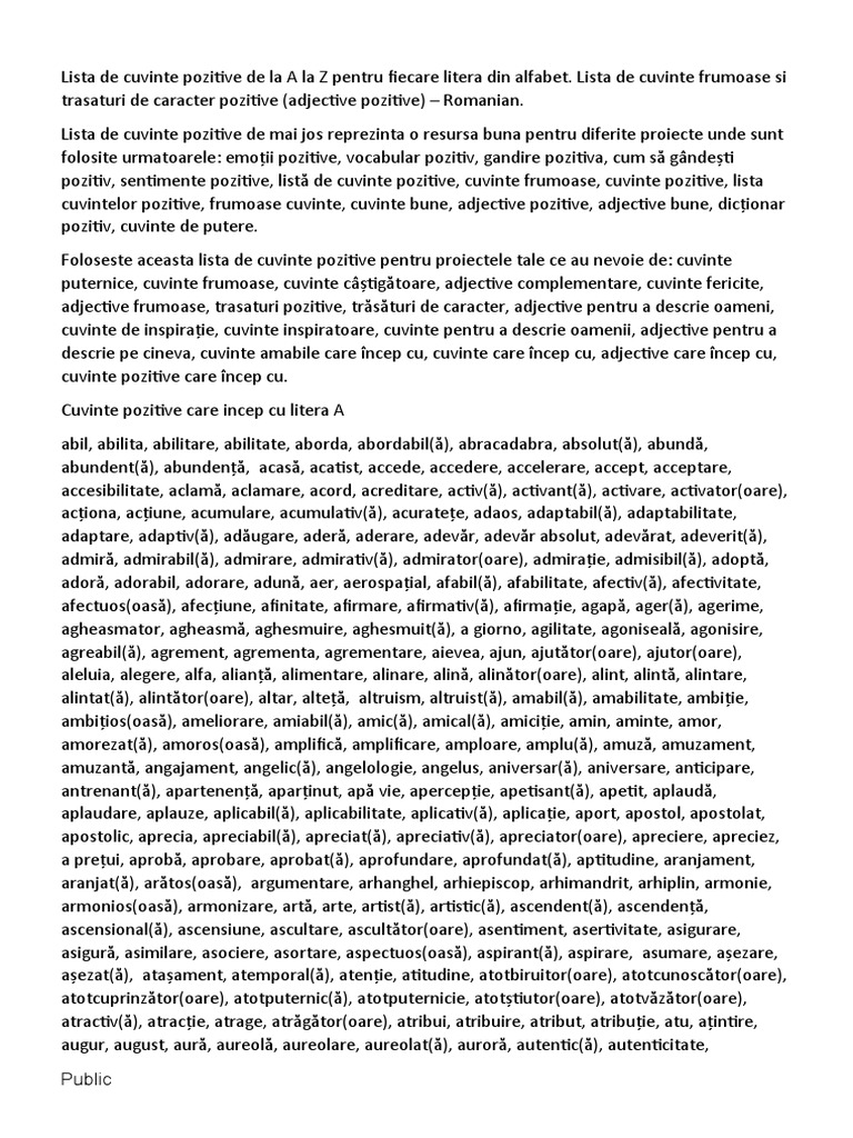 Alfabetul Cuvintelor Pozitive | PDF