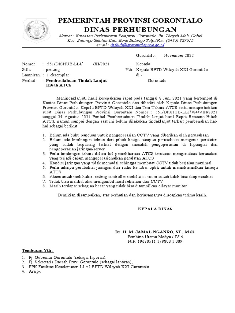 Pemberitahuan Tindak Lanjut Atcs | PDF