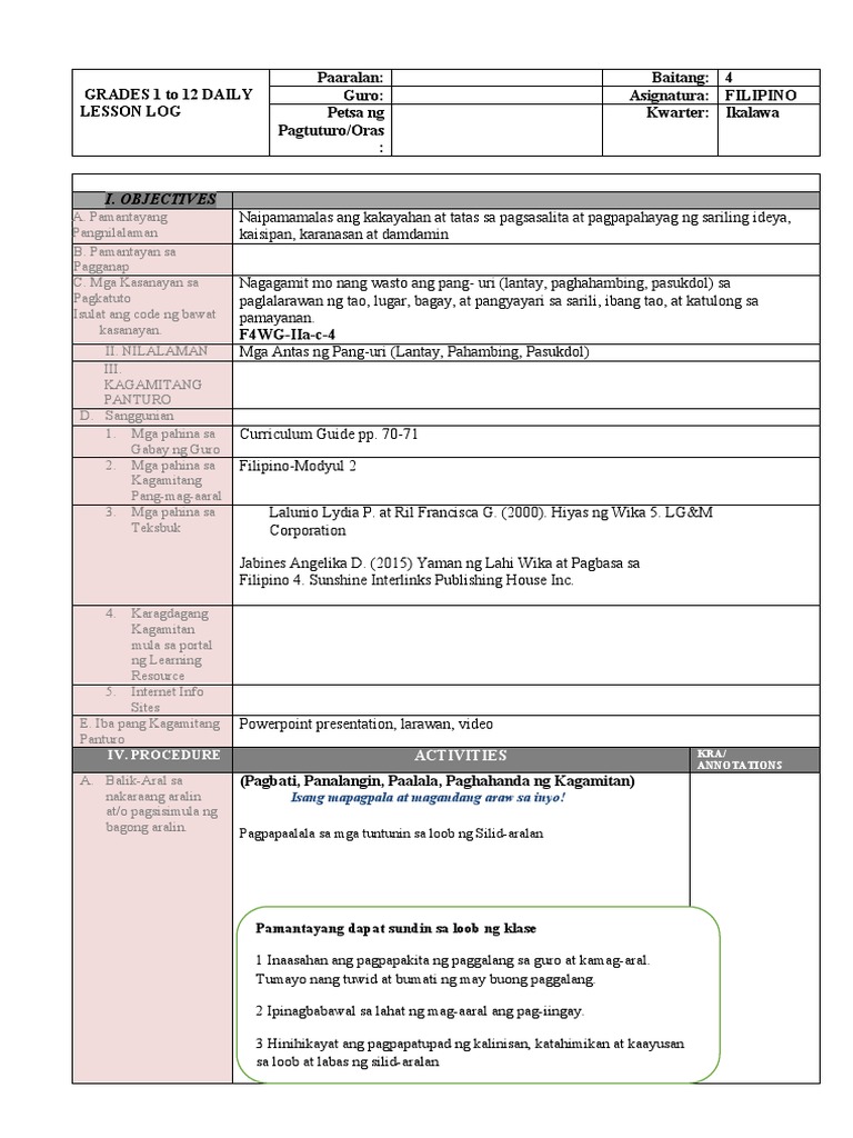 Q2 Cot Filipino 4 Pang Uri | PDF