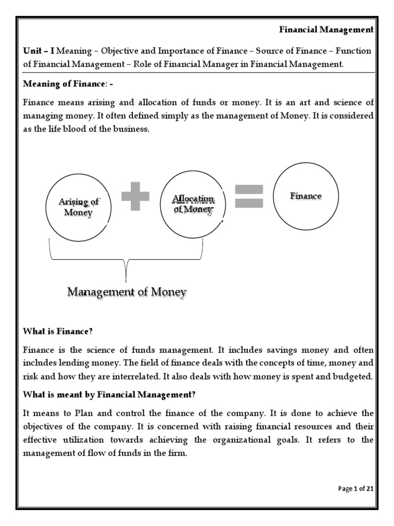 FM Notes Unit 1 | PDF | Dividend | Finance & Money Management
