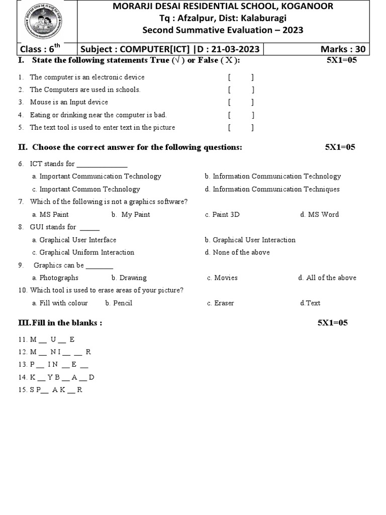 6th Computer SA2 (2022-23) | PDF