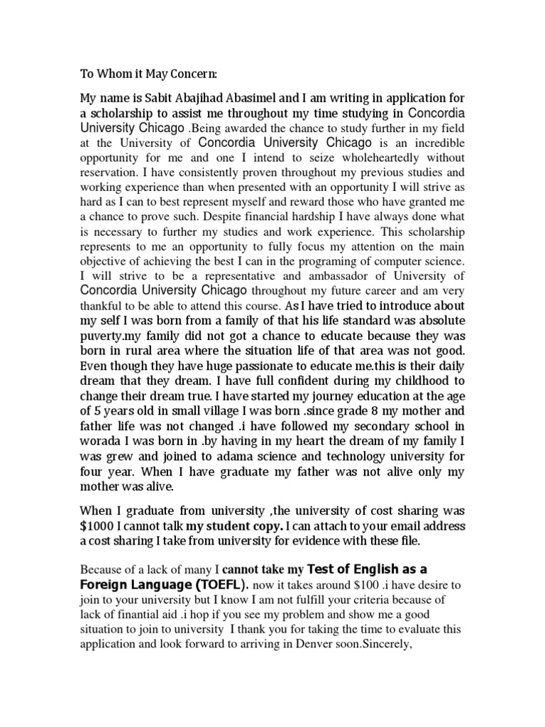 Scholarship Essay Sample | PDF | University