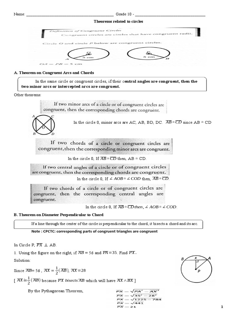 Theorems Related To Circles | PDF | Circle | Perpendicular
