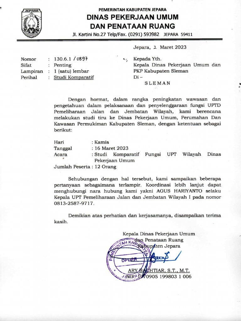 Permohonan DPUPR Jepara Ke DPUPKP Sleman | PDF Permohonan DPUPR Jepara Ke DPUPKP Sleman | PDF