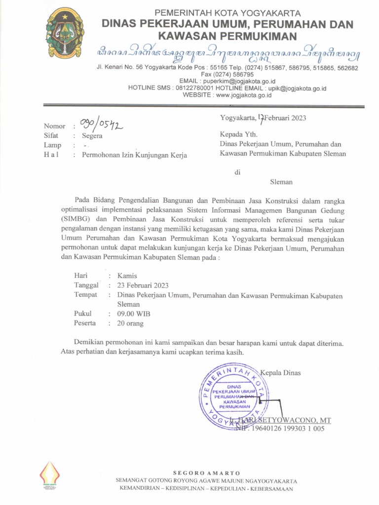 Surat Permohonan Kunjungan Kerja | PDF