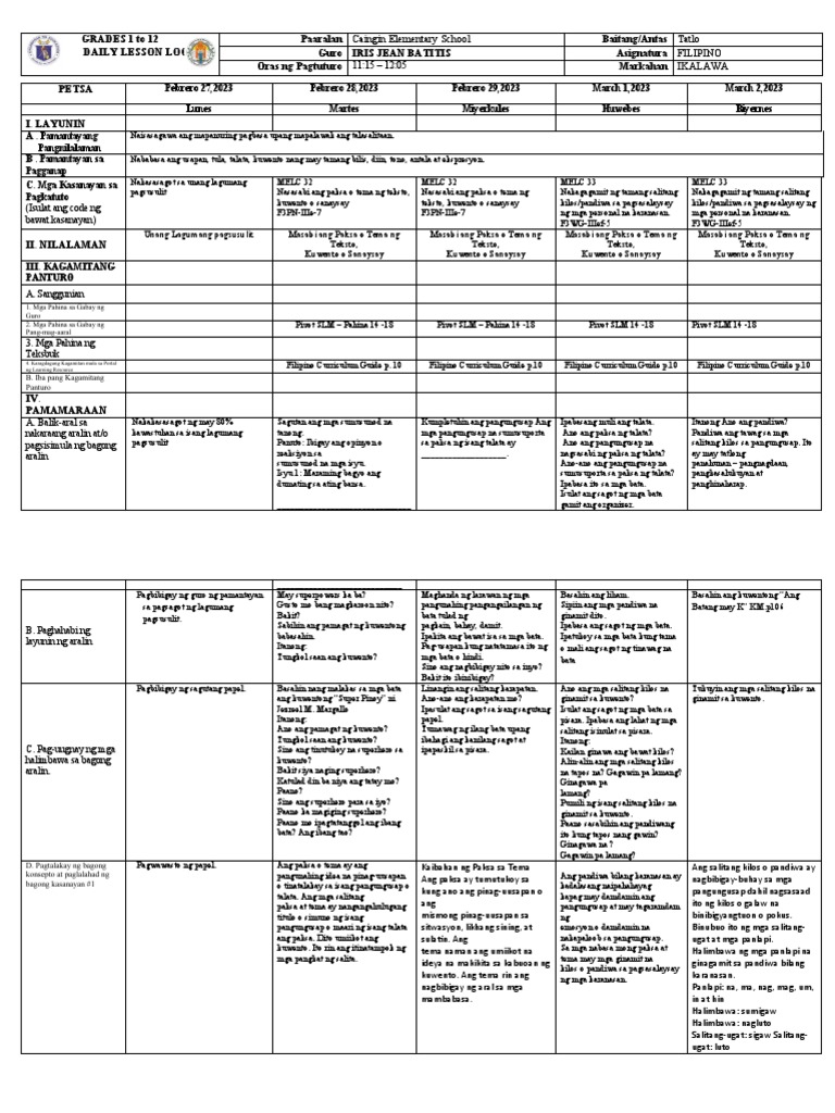 DLL Filipino Q3 W3.2 | PDF