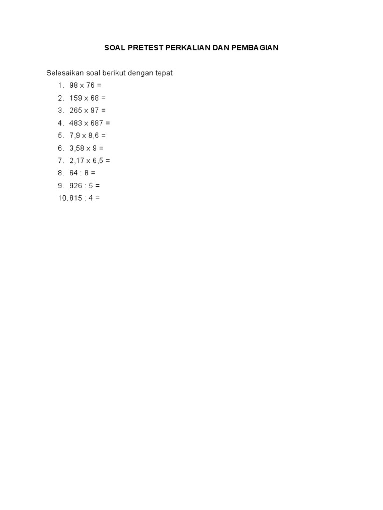 Soal Pretest Perkalian Dan Pembagian | PDF | Karier & Perkembangan ...