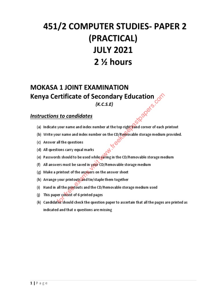 July 2021 MOKASA COMPUTER P2 QNS | PDF | Artificial Intelligence ...