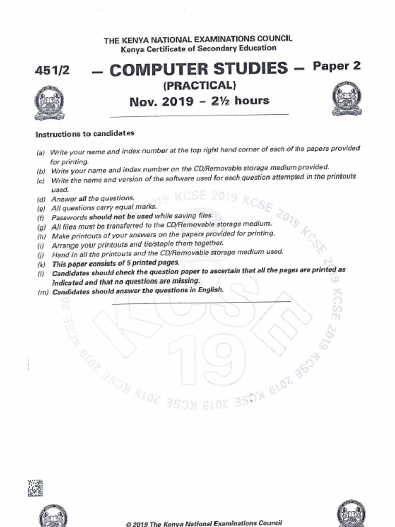 2019 KCSE Computer Studies Paper 2 | PDF