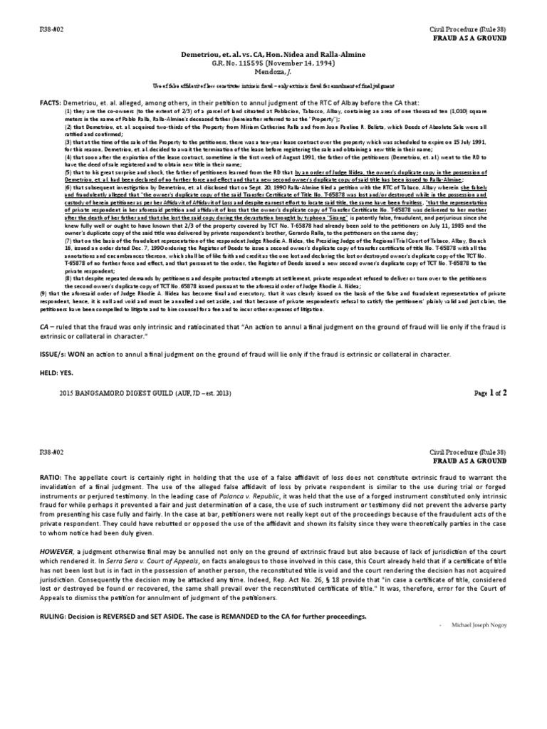 R38-02 Demetriou vs. CA | PDF | Lawsuit | Annulment