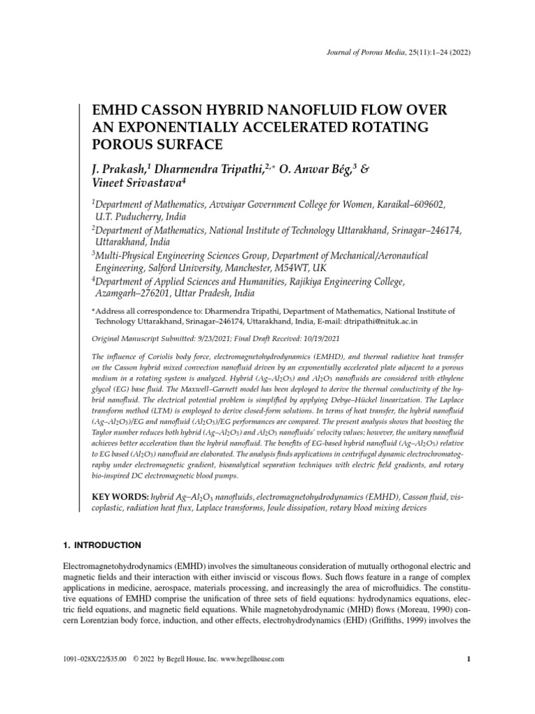 Emhd Casson Hybrid Nanofluid Flow Over An Exponentially Accelerated Rotating Porous Surface ...