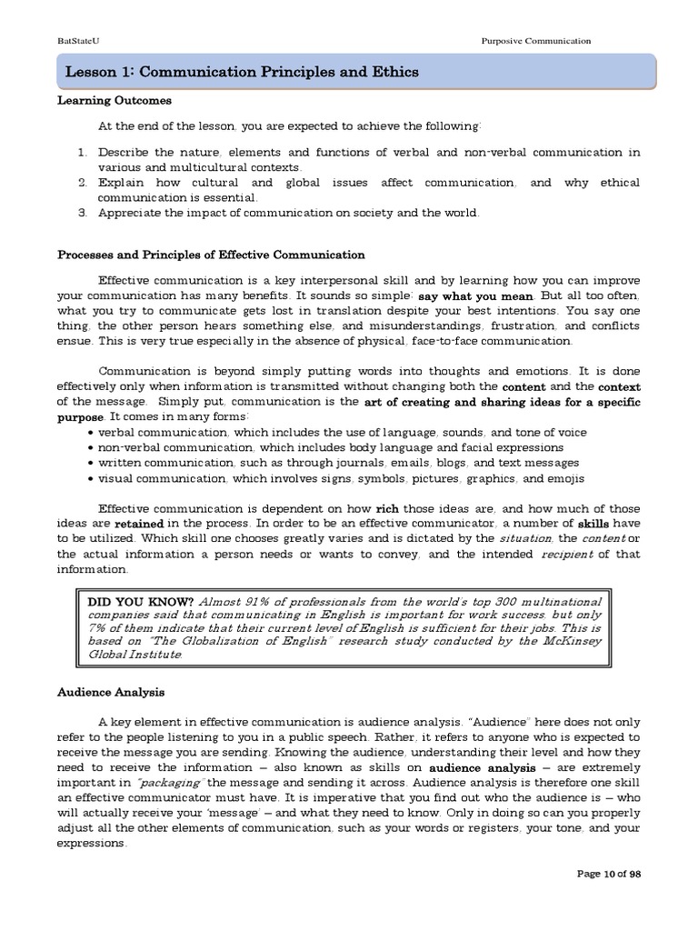 Purp Comm | PDF | Communication | Nonverbal Communication
