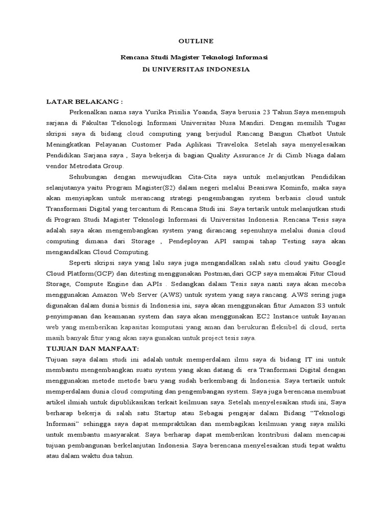 Outline Rencana Studi S2 Universitas Indonesia | PDF