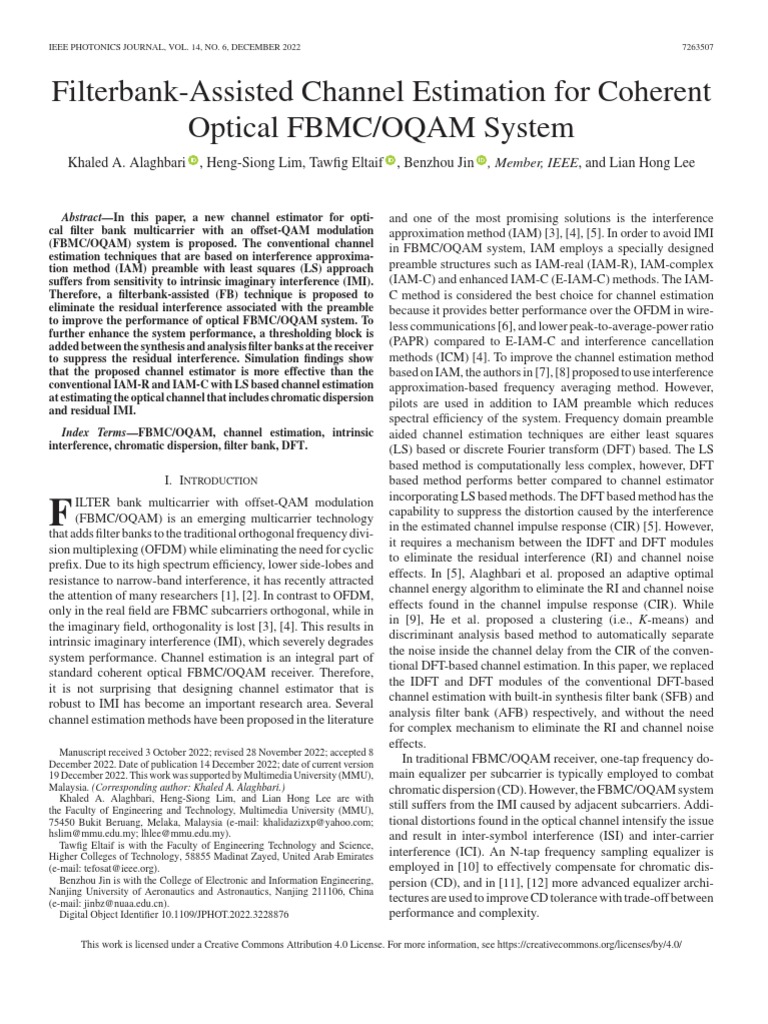 Filterbank-Assisted Channel Estimation For Coherent Optical FBMC OQAM System | PDF | Discrete ...