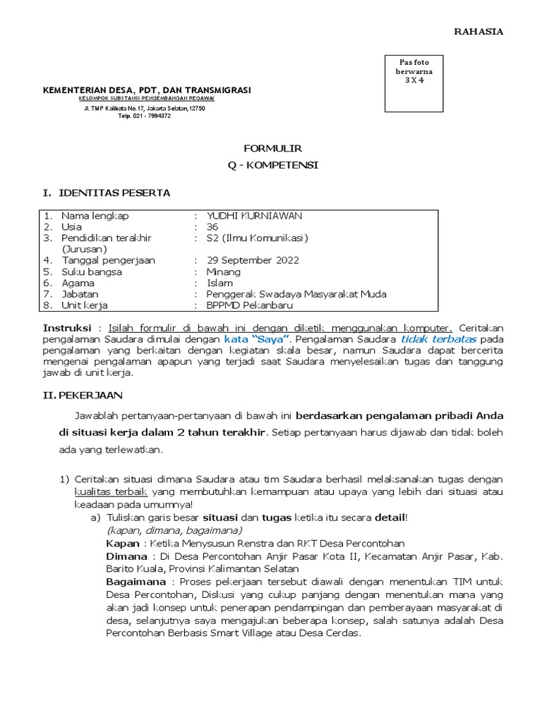Form Asesi 2022 | PDF | Karier & Perkembangan