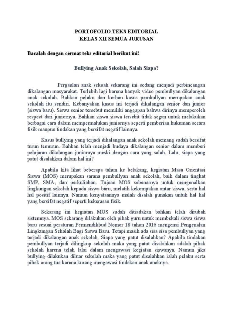 Portofolio Teks Editorial KLS Xii | PDF