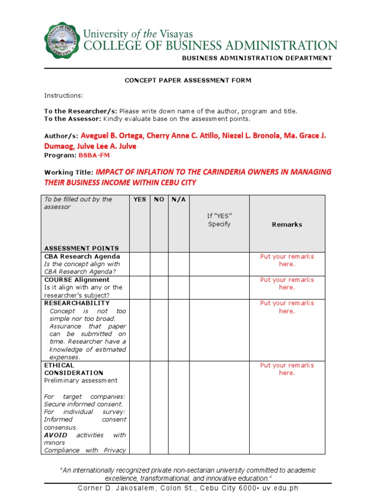 Concept Paper Assessment Form | PDF | Informed Consent