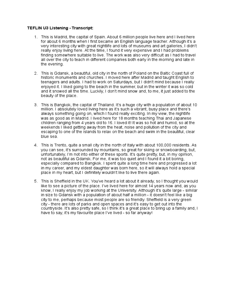 TEFLIN U3 Listening Transcript | PDF