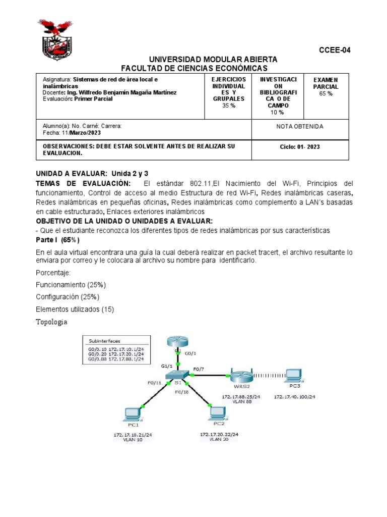 Primer Laboratorio Redes Inalambricas | PDF | Dirección IP | Enrutador (Computación)