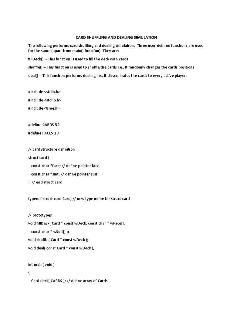 Card Shuffling Pdf Pointer Computer Programming Object Oriented Programming