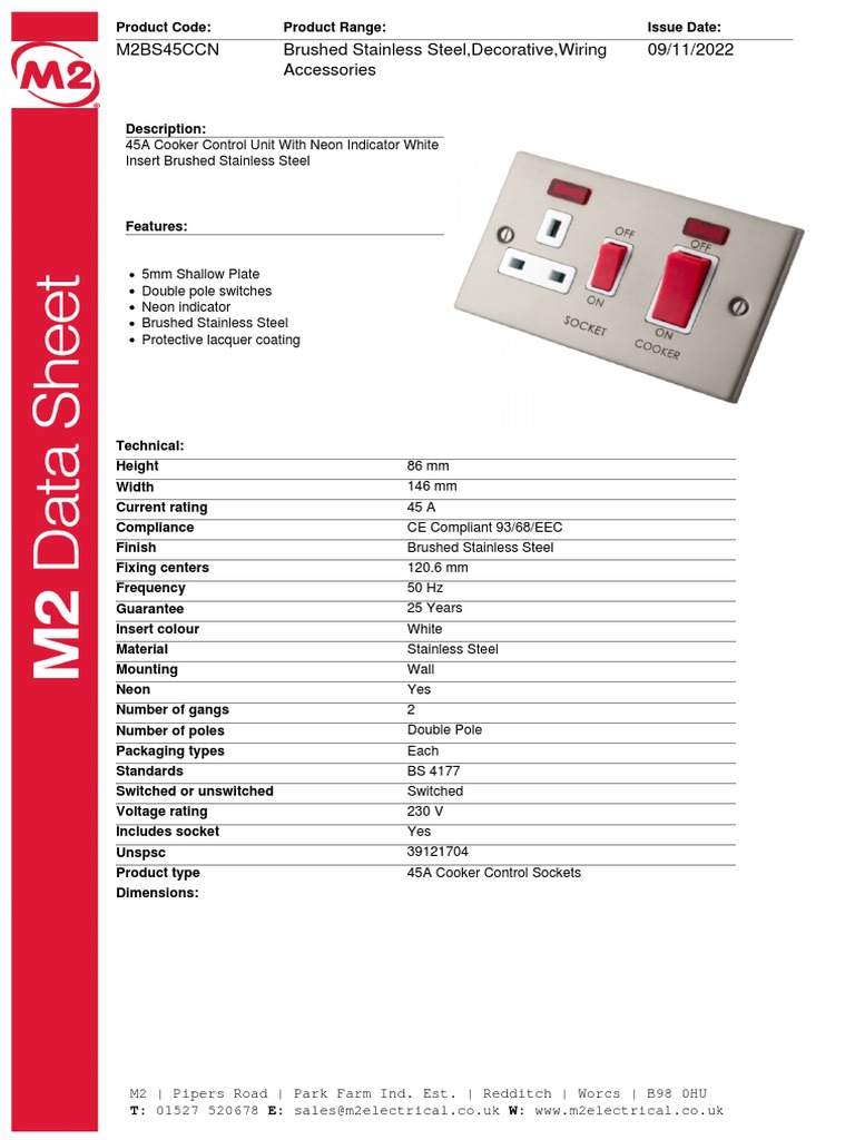 45a Cooker Control Unit With Neon Indicator White Insert Brushed ...