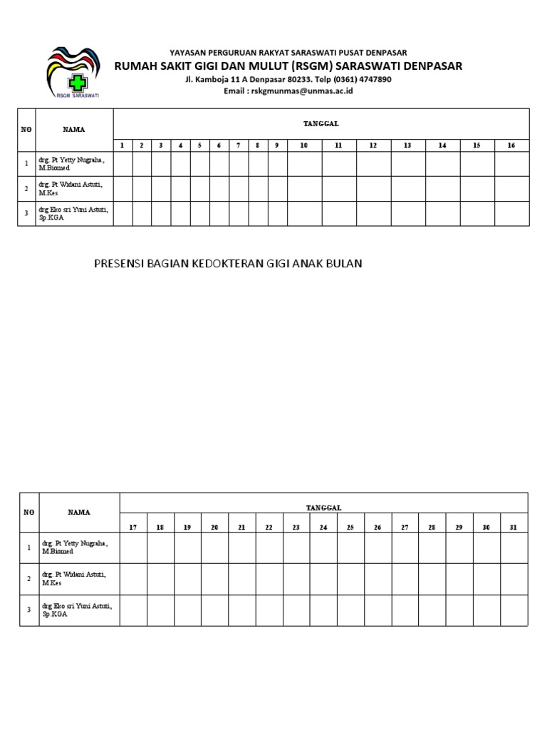 Contoh Presensi 31 Hari | PDF