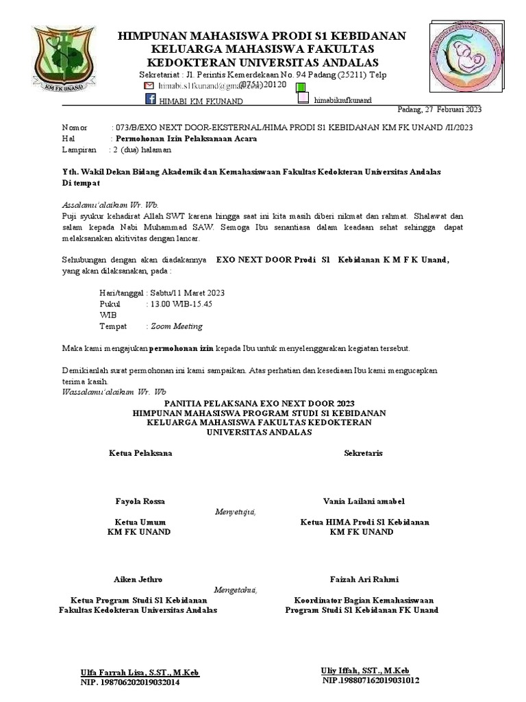Surat Izin Kegiatan - EXO NEXT DOOR | PDF