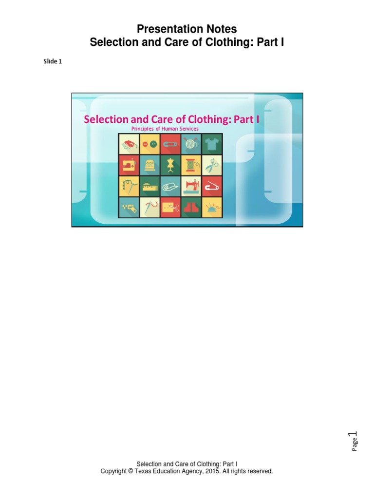 Presentation Notes For Selection and Care of Clothing Part I 1 | PDF ...