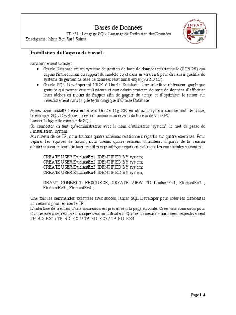 TP SQL sur Oracle Database | PDF | Base de données Oracle | SQL