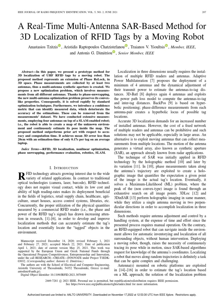 A Real Time Multi Antenna Sar Based Method For 3d Localization Of Rfid