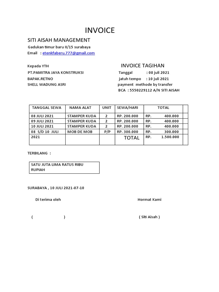 Invoice Sewa Stamper Kuda Juli 2021 | PDF
