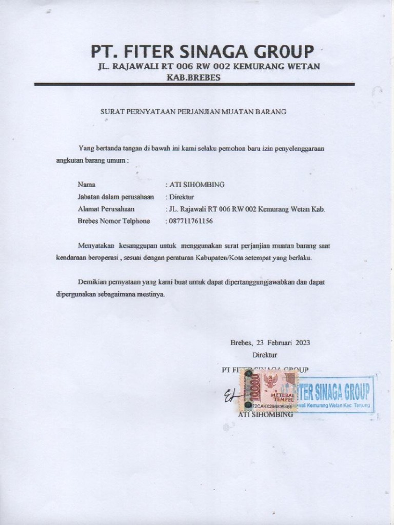 Perjanjian Muatan Barang | PDF