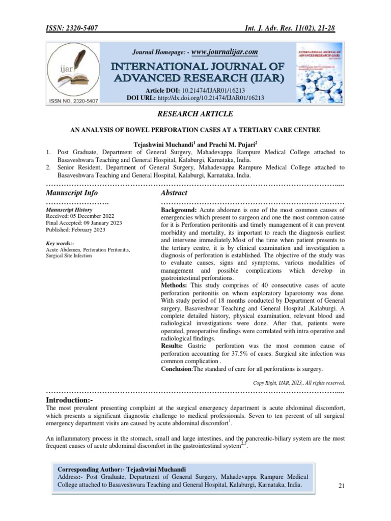 An Analysis of Bowel Perforation Cases at A Tertiary Care Centre | PDF ...