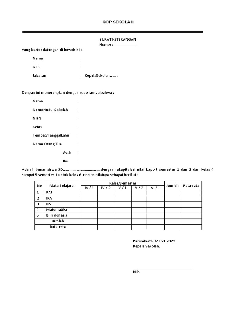 Format Rekap Nilai Rapor | PDF