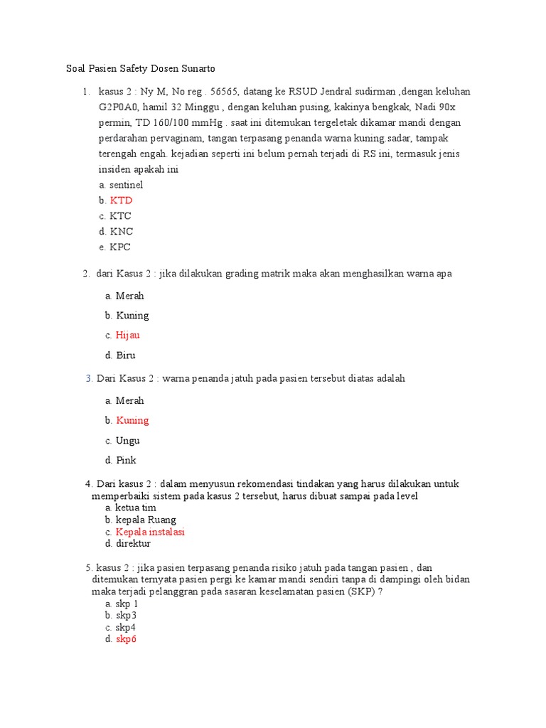 Soal Pasien Safety Dosen Sunarto | PDF