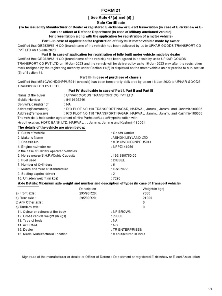 Form Form21Report | PDF | Axle | Land Vehicles