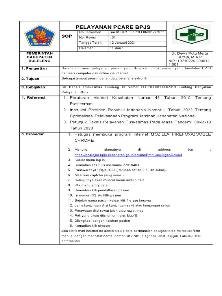 SOP Pcare BPJS | PDF