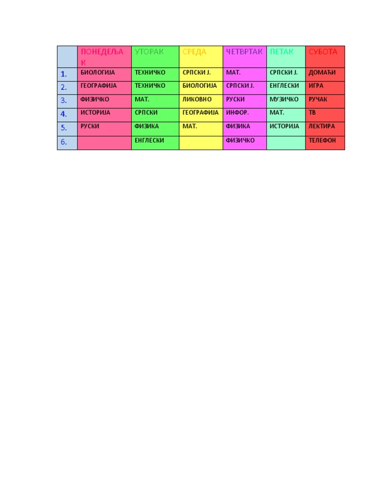 РАСПОРЕД ЧАСОВА Pdf