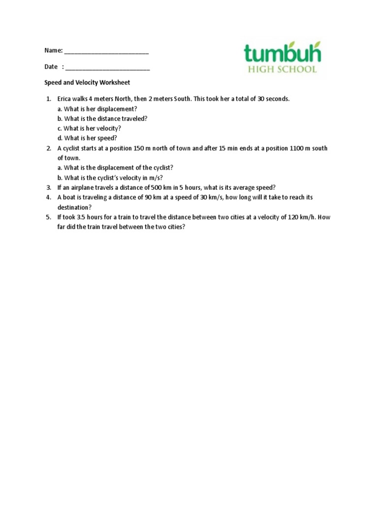 Speed and Velocity Practice Worksheet | PDF | Travel