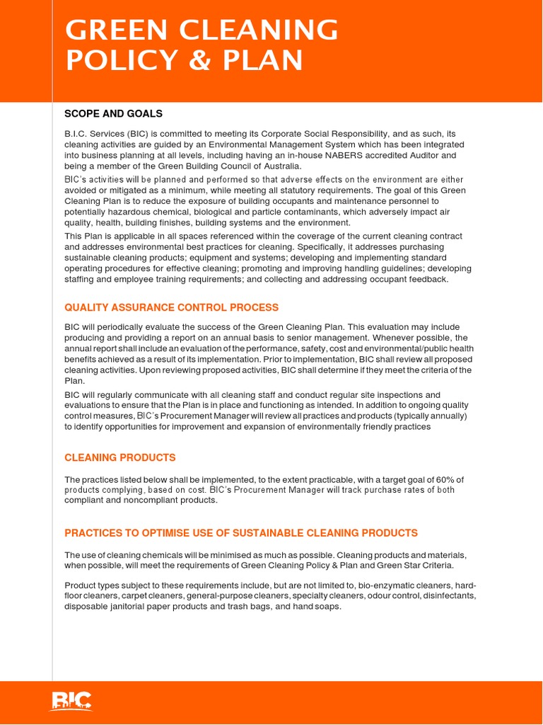 BIC Green Cleaning Policy Plan | PDF