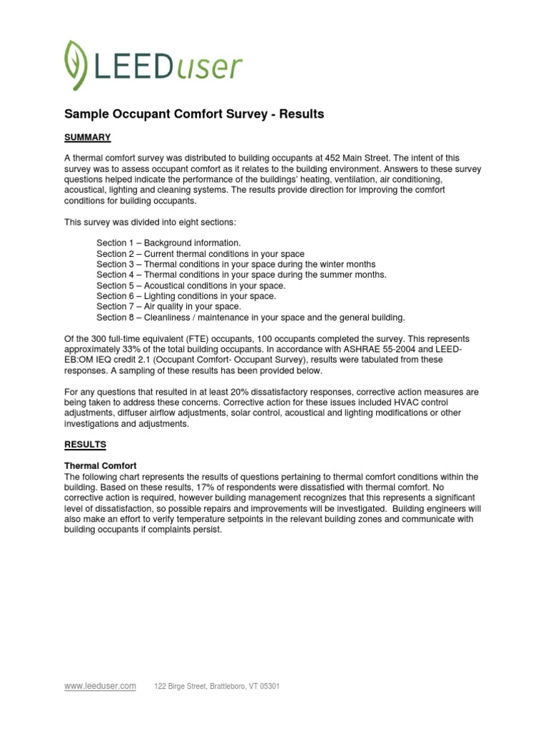 EQc2 1 - Occupant-Comfort-Survey Results - SAMPLE | PDF | Lighting ...