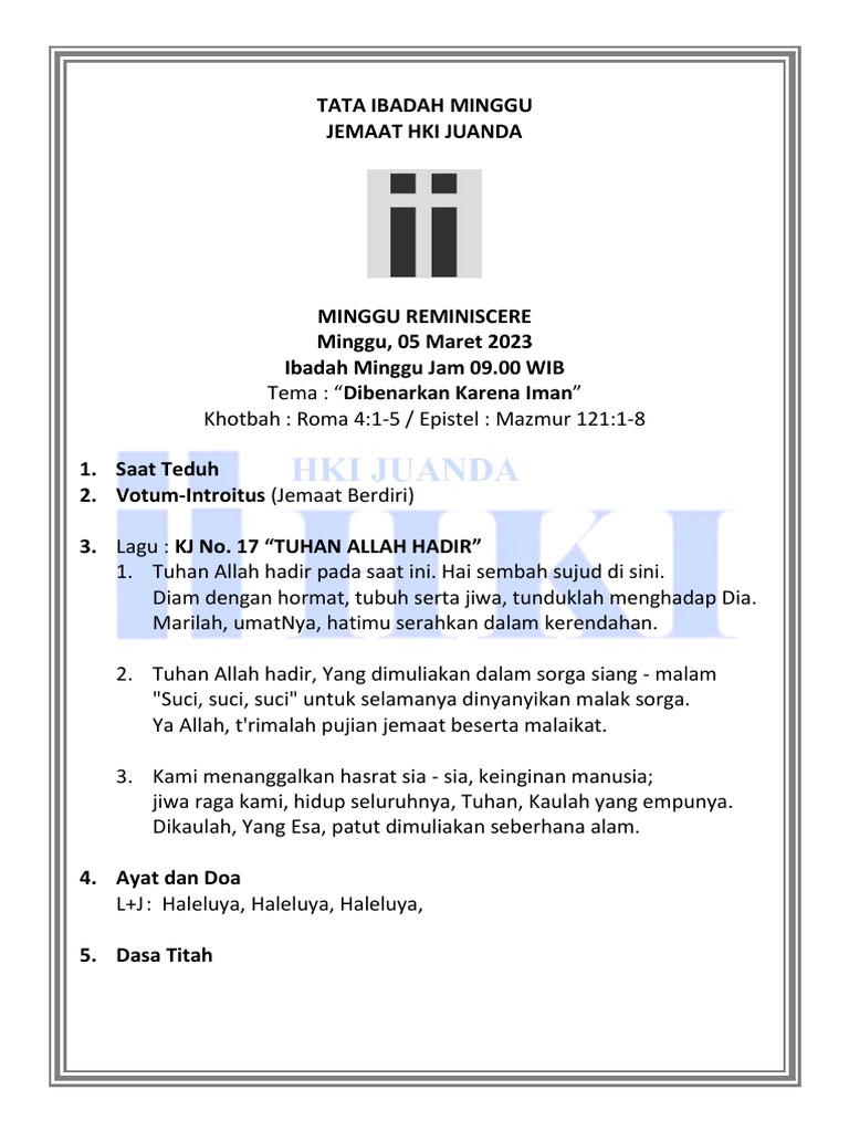 TATA IBADAH MINGGU 05 MAR 2023 | PDF