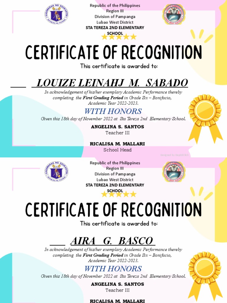 Award Certificates SY 2022 2023 1 2 | PDF