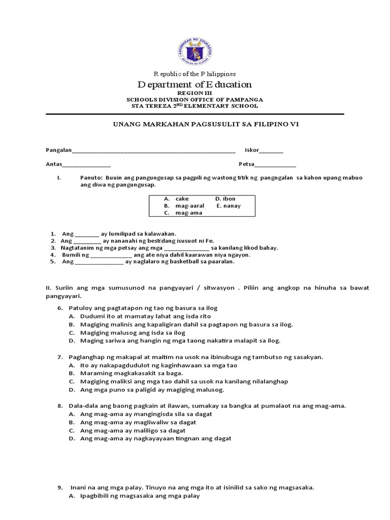 Pt Filipino-6 q1 | PDF
