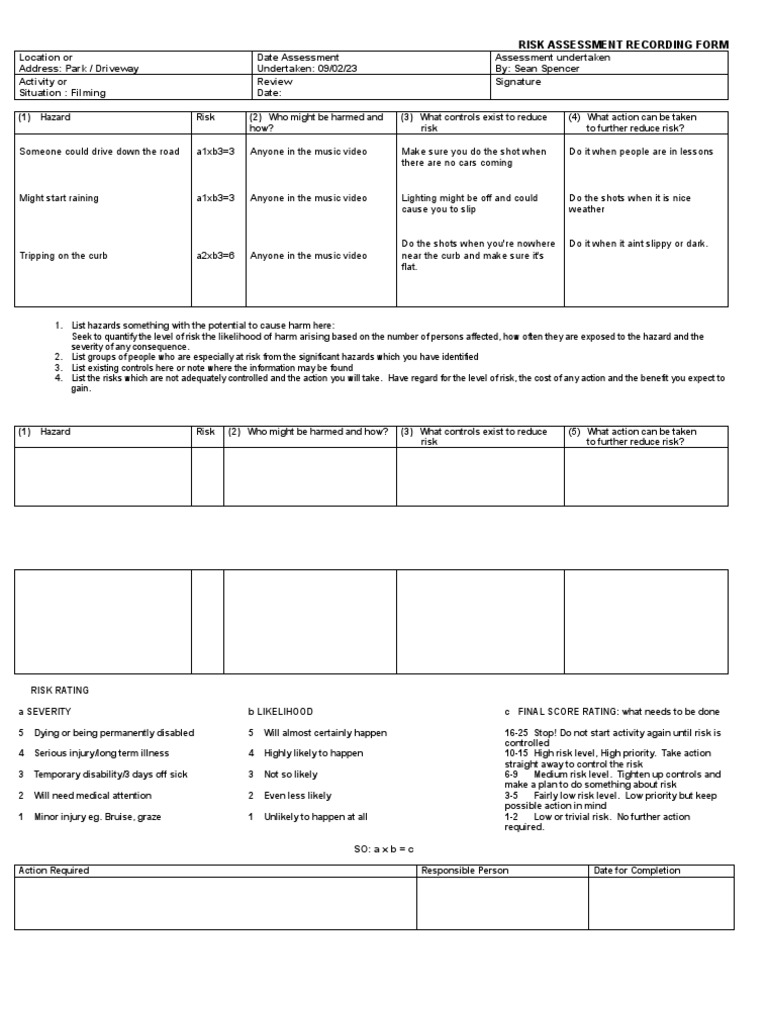 Risk Assessment Template - Park - Driveway | PDF | Risk | Hazards